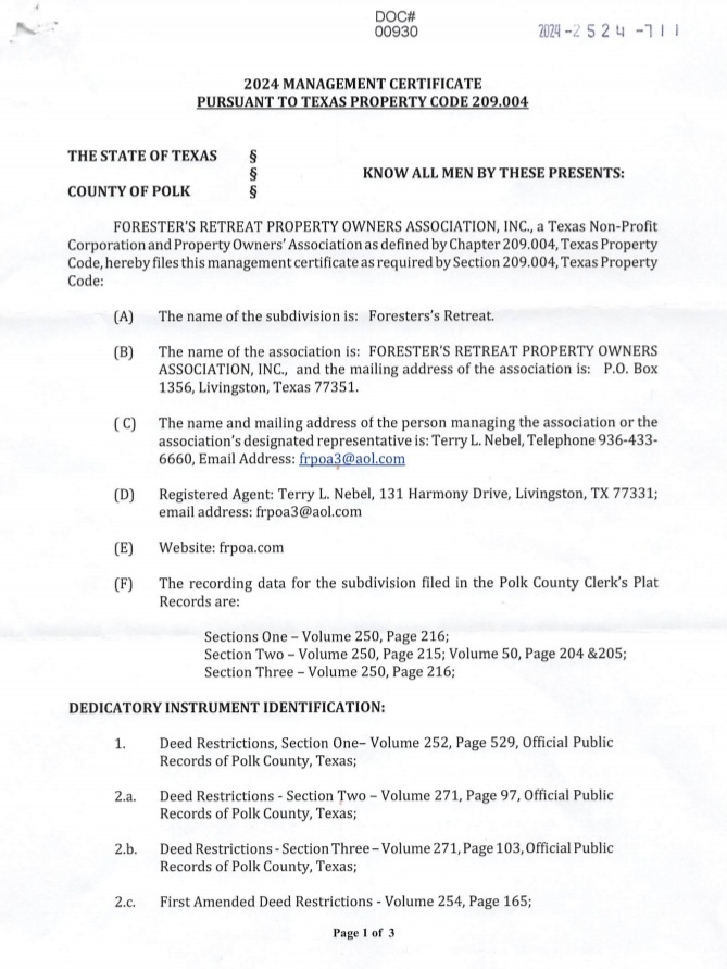 About The POA & Annual Meeting minutes. – Forester's Retreat